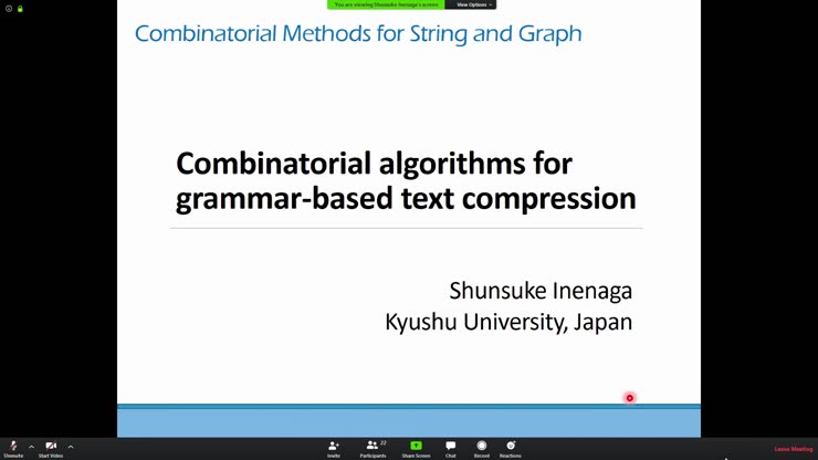 Shunsuke Inenaga: Tutorial: Combinatorial algorithms for grammar-based text compression