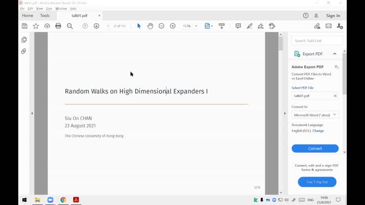 CSCIT 2021 (Prof. Siu On Chan, Lecture 1), Monday, August 23, 2021