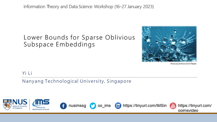 Yi Li - Lower Bounds for Sparse Oblivious Subspace Embeddings
