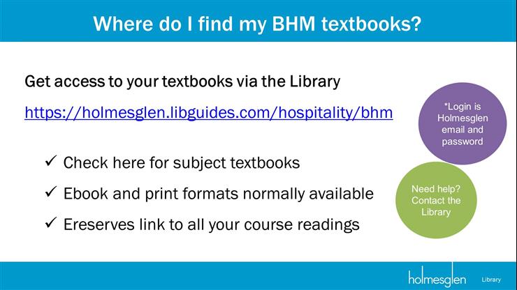 How to access BHM textbooks and recommended readings