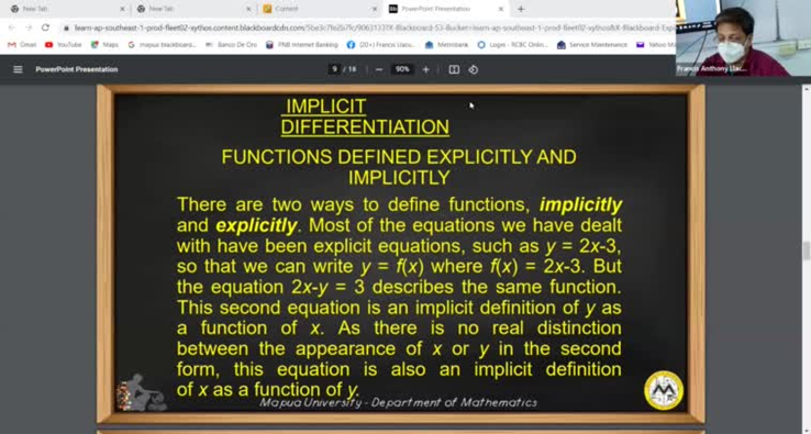 SESSION 10 - IMPLICIT DIFFERENTIATON, LOGARITHMIC DIFFERENTIATION